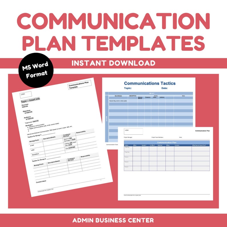 Editable Communication Plan Template: Business Resources (MS Word ...