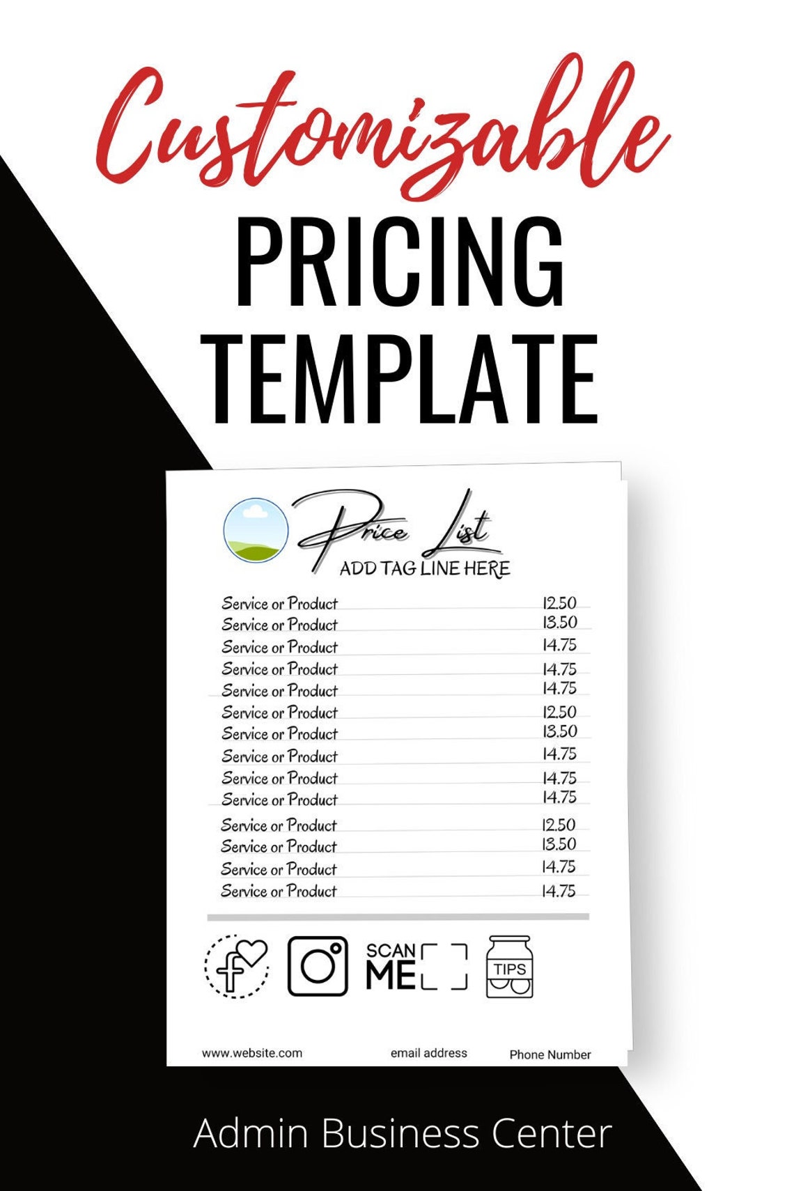 Editable Price List Template Plain Services Listing Page Product ...