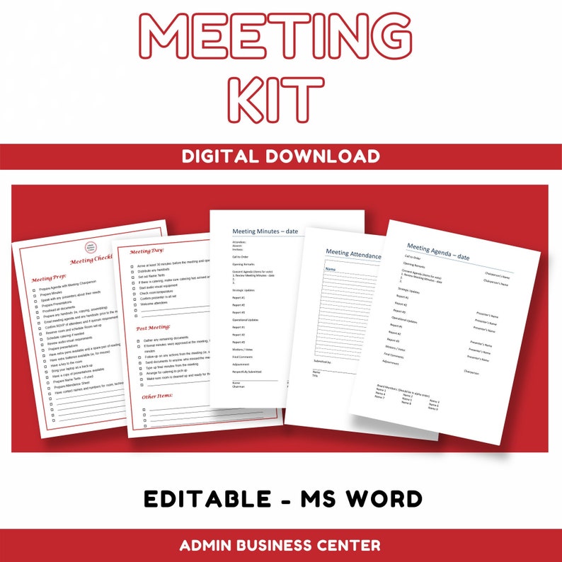 Editable Meeting Kit: Agenda, Minutes, Checklist (digital Download) - Etsy