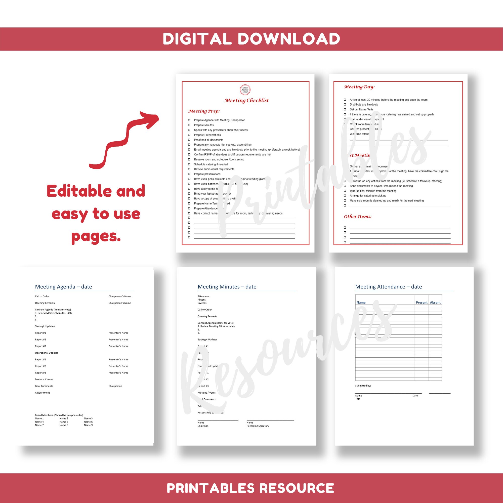 Meeting Kit Meeting Templates Editable Meeting Checklist - Etsy