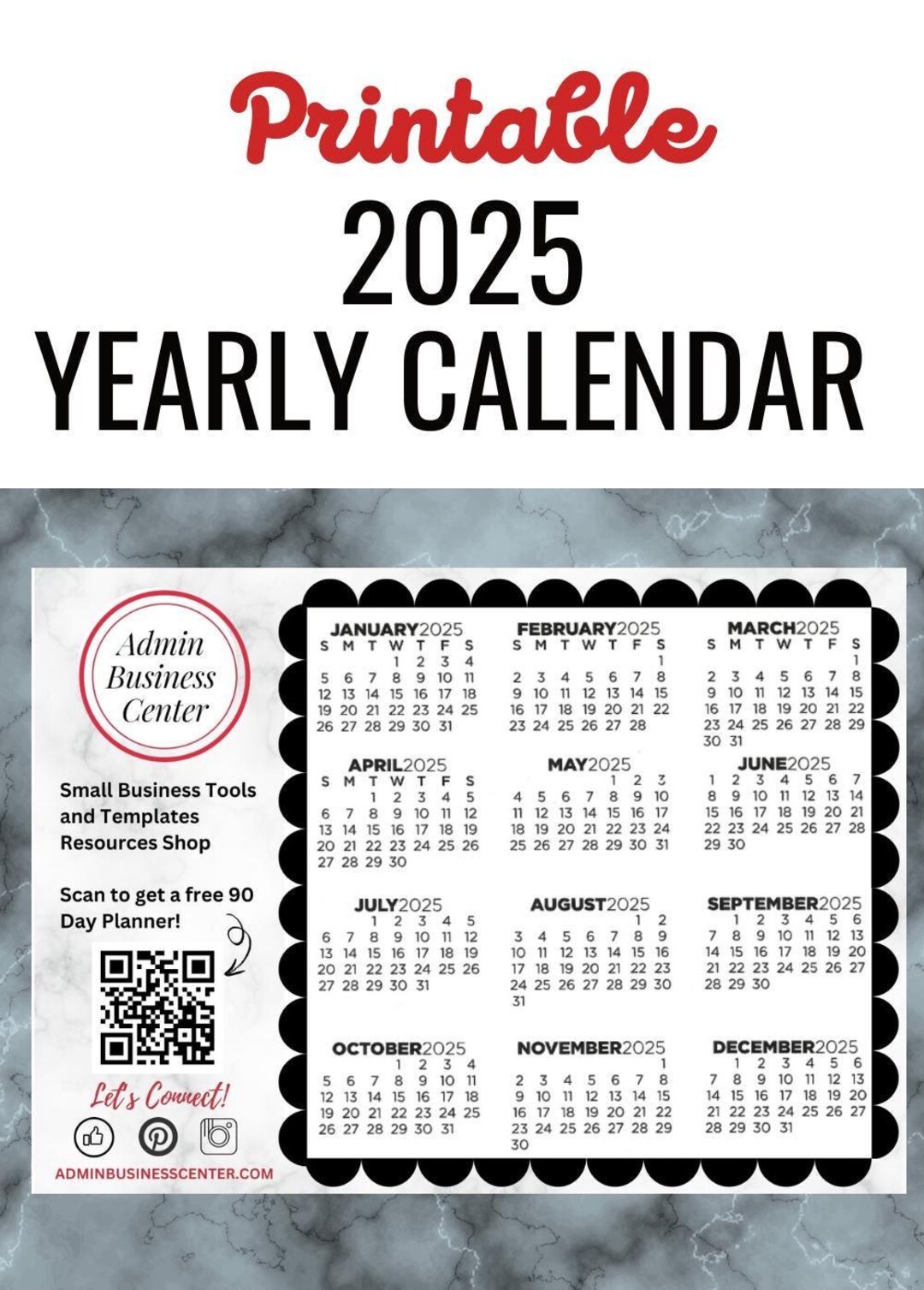 2025 Year at a Glance Calendar, Single Page PDF Calendar Download ...