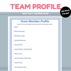 Editable Team Profile Sheet: New Employee Questionnaire (MS Word, PDF ...