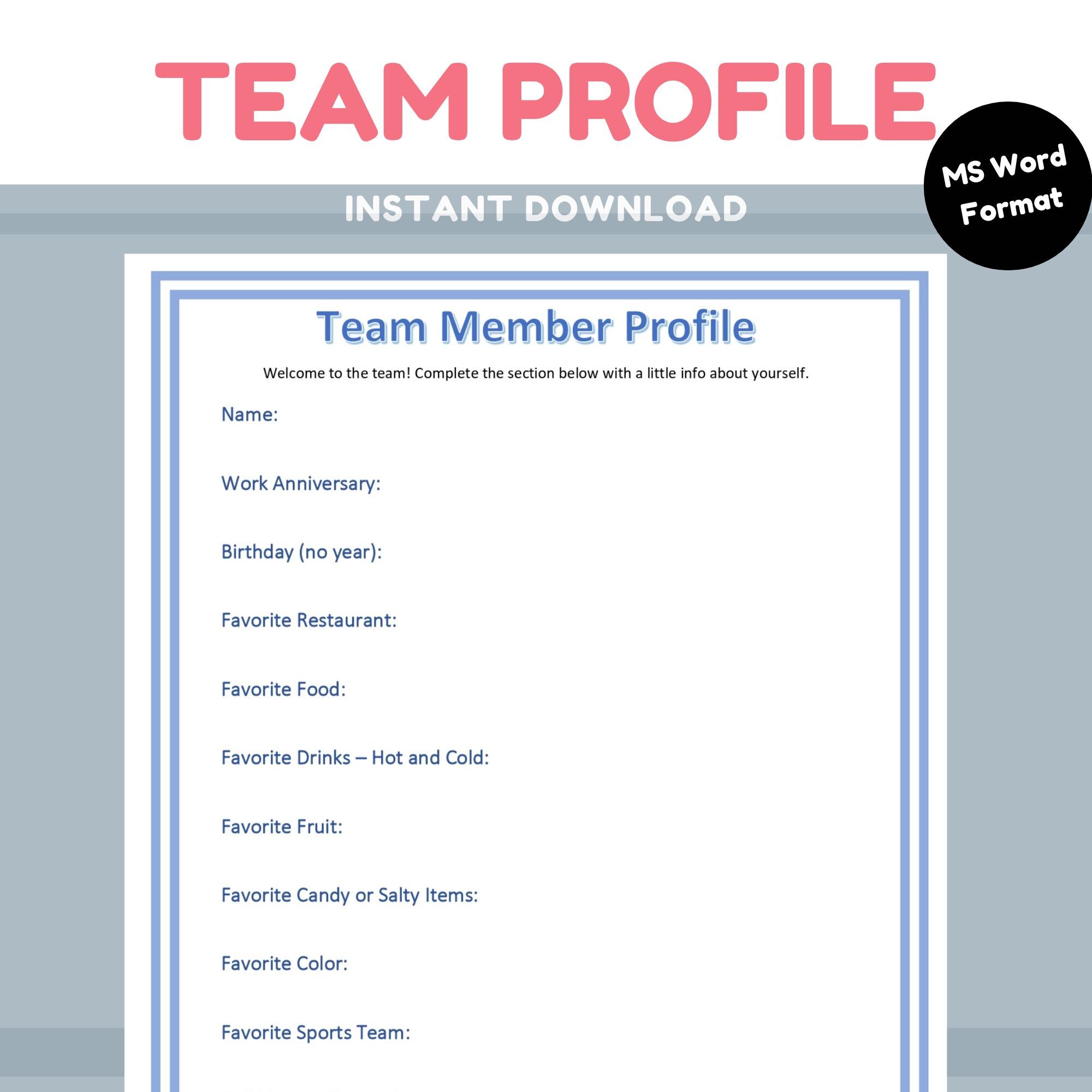 Team Profile Sheet | Team Profile Template | Editable Employee Template ...
