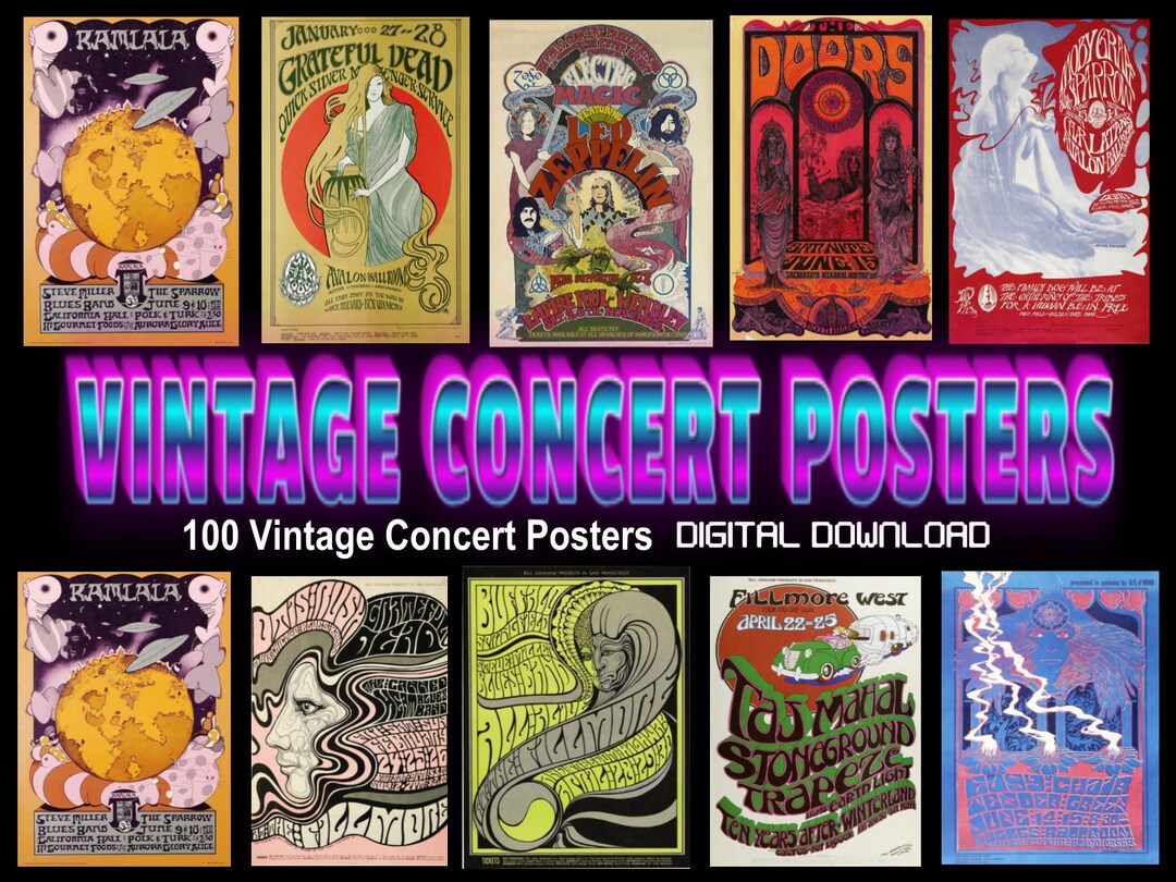 100 Vintage Concert Posters, Various Rock, Band, Gig, Tour, 70s, 60s ...