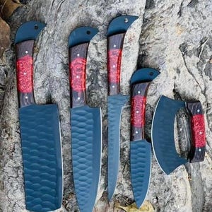 Heaven Forged Damascus Steel Chef Set 5pcs With Leather Roll Kit ...