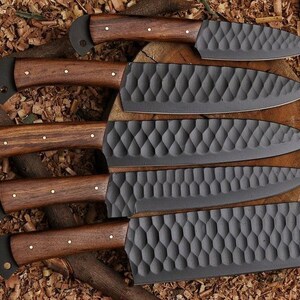 Heaven Forged Damascus Steel Chef Set 5pcs With Leather Roll Kit ...