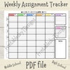 Weekly Assignment Tracker, Blank, Homework Planner, Middle School High ...