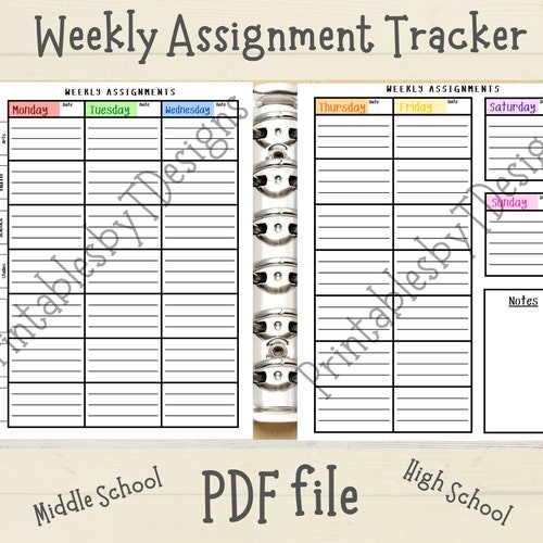 Weekly Assignment Tracker Blank Homework Planner Middle - Etsy