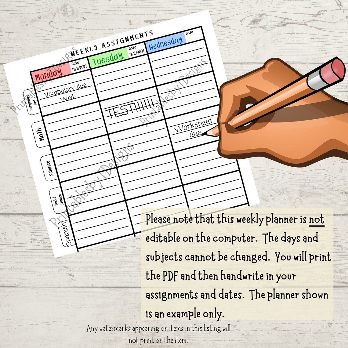 Weekly Assignment Tracker Two Pages Homework Planner Middle - Etsy