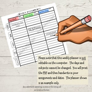 Weekly Assignment Tracker, Two Pages, Homework Planner, Middle School ...