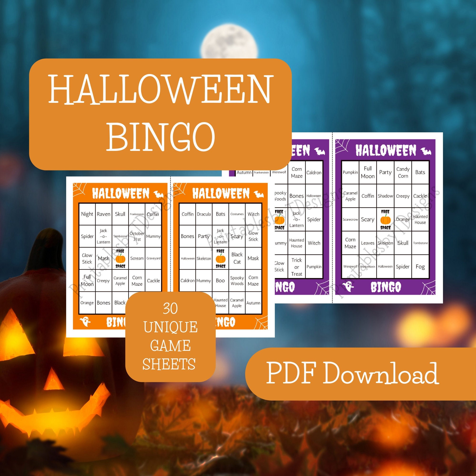 Halloween BINGO, Party Game, Kids Party Game, Bingo Game, PDF File, 30 ...