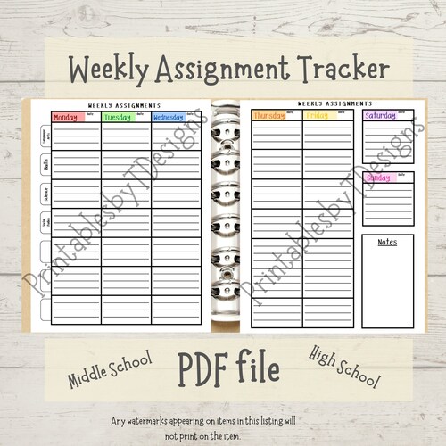 Weekly Assignment Tracker Two Pages Homework Planner Middle - Etsy