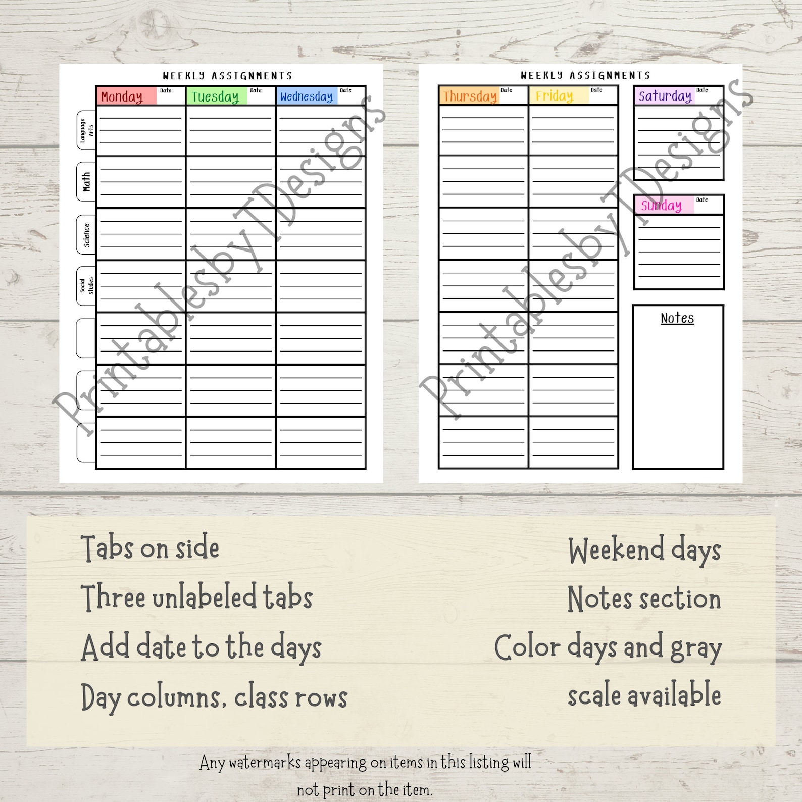 Weekly Assignment Tracker Two Pages Homework Planner Middle - Etsy