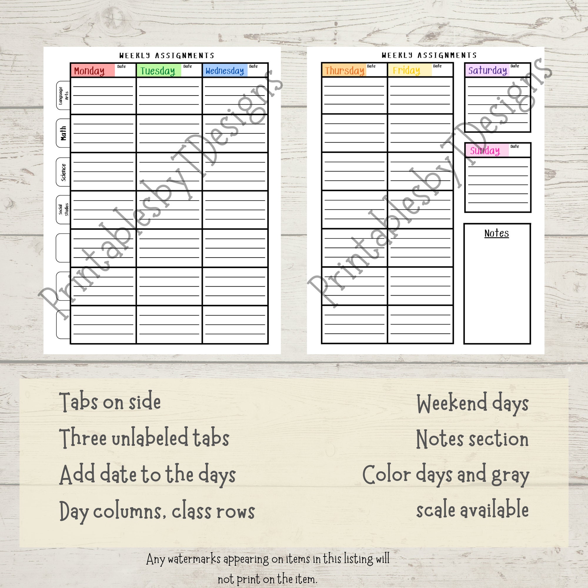 Weekly Assignment Tracker, Two Pages, Homework Planner, Middle School ...