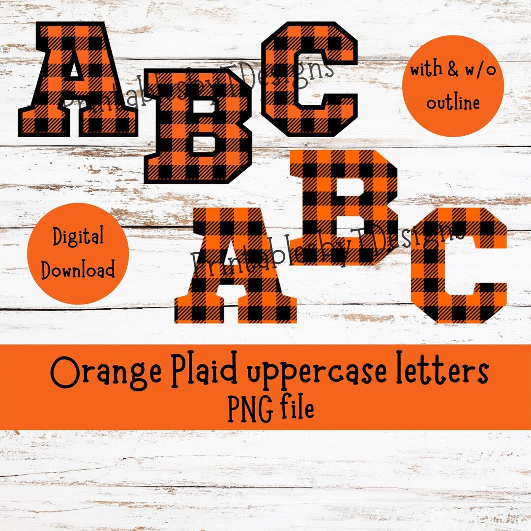 Orange Plaid Letters, Buffalo Plaid Letters, Uppercase Letters. Letter ...
