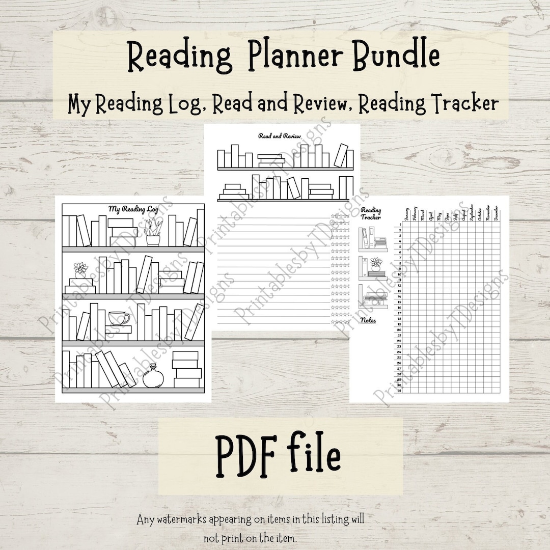 Reading Planner Printables, Set of Three, Reading Log, Journal Planner ...