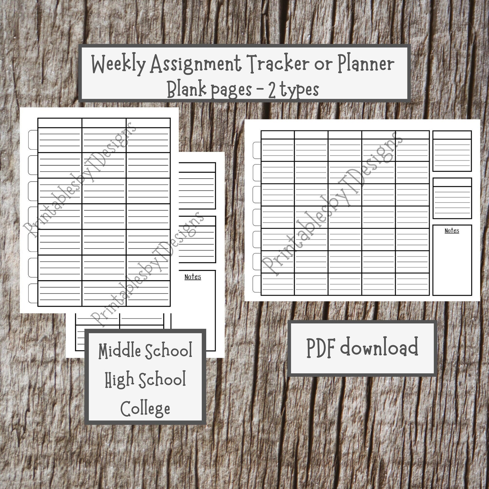 Weekly Assignment Tracker Blank Homework Planner Middle | Etsy