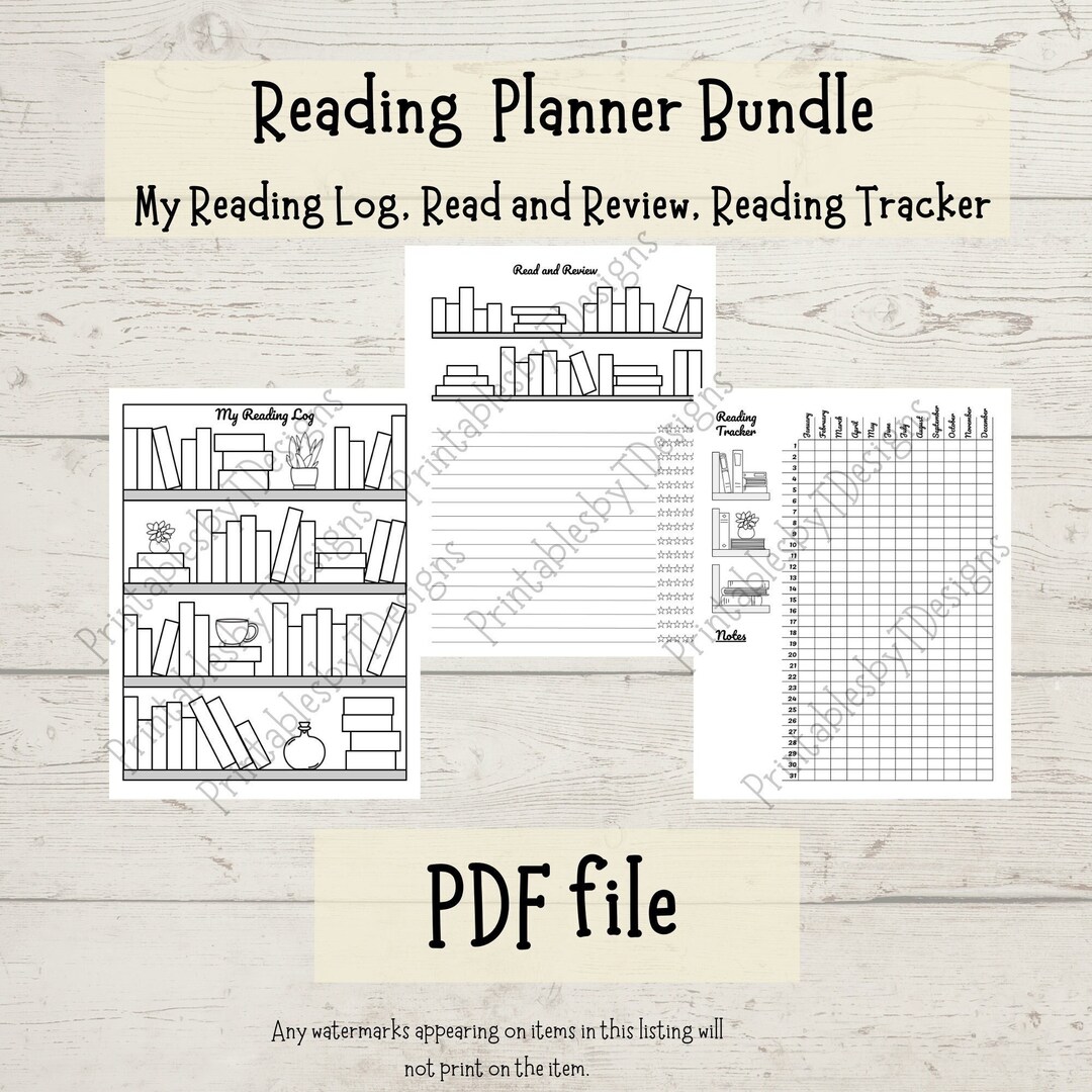Reading Planner Printables, Set of Three, Reading Log, Journal Planner ...
