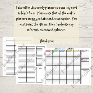 Weekly Assignment Tracker, Two Pages, Homework Planner, Middle School ...