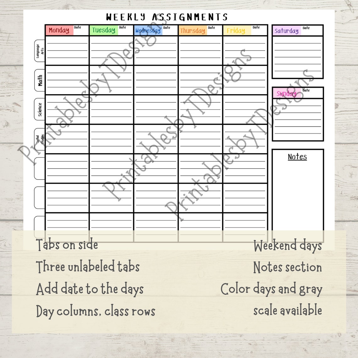 Weekly Assignment Tracker One Page Homework Planner Middle - Etsy