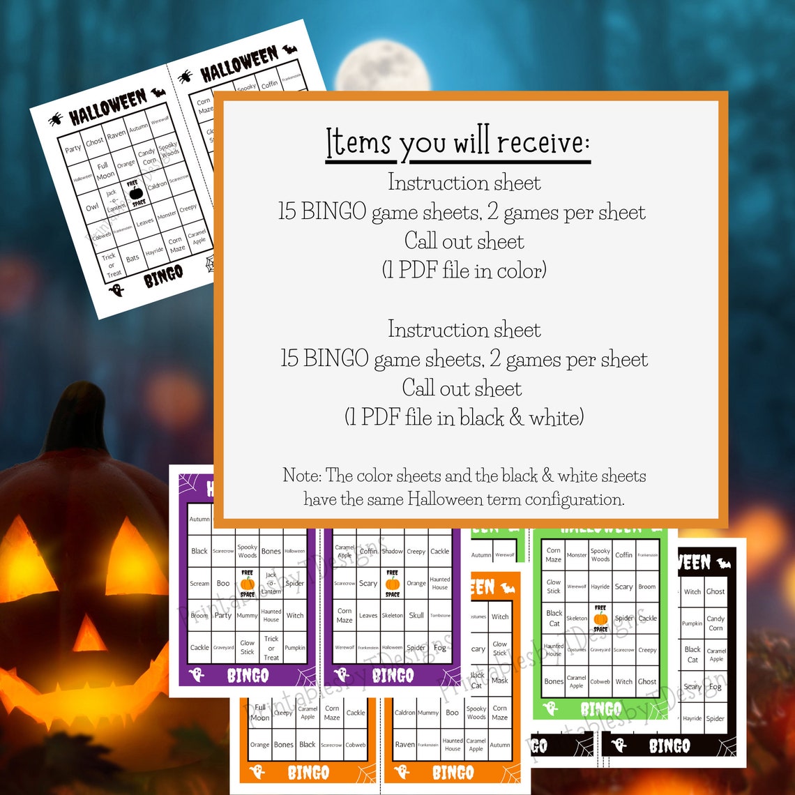 Halloween BINGO, Party Game, Kids Party Game, Bingo Game, PDF File, 30 ...