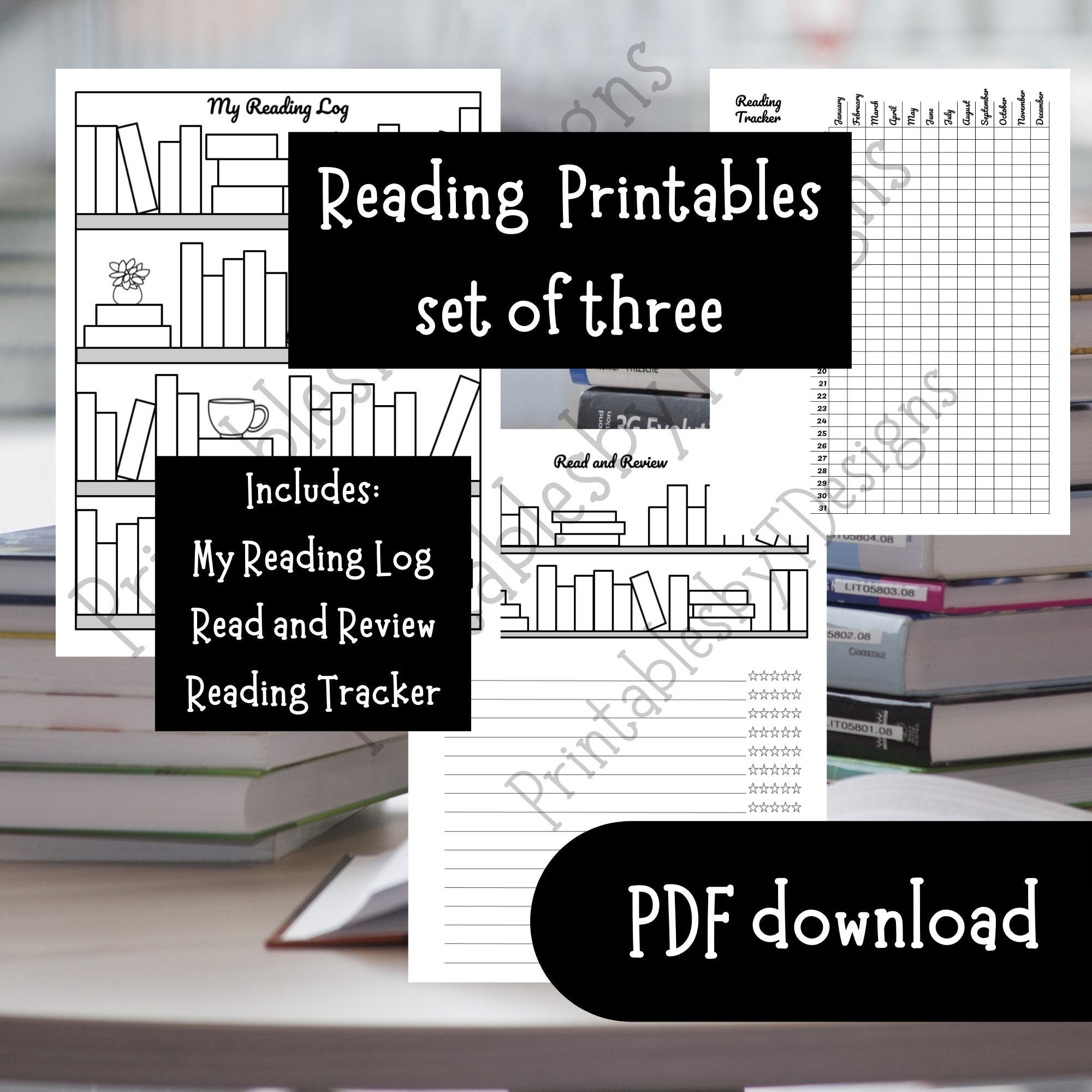 Reading Planner Printables Set of Three Reading Log Journal | Etsy