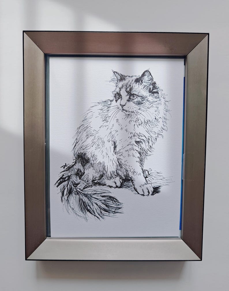 Golden Retriever Puppy & Cat Line Art Drawing – Hand-drawn Painting ...