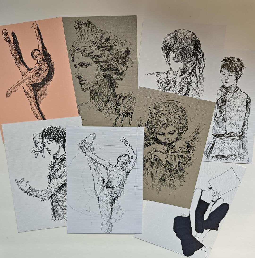 Hand-drawn Line Sketch Art: Aphrodite, Yuzuru Hanyu, Reading Girl ...