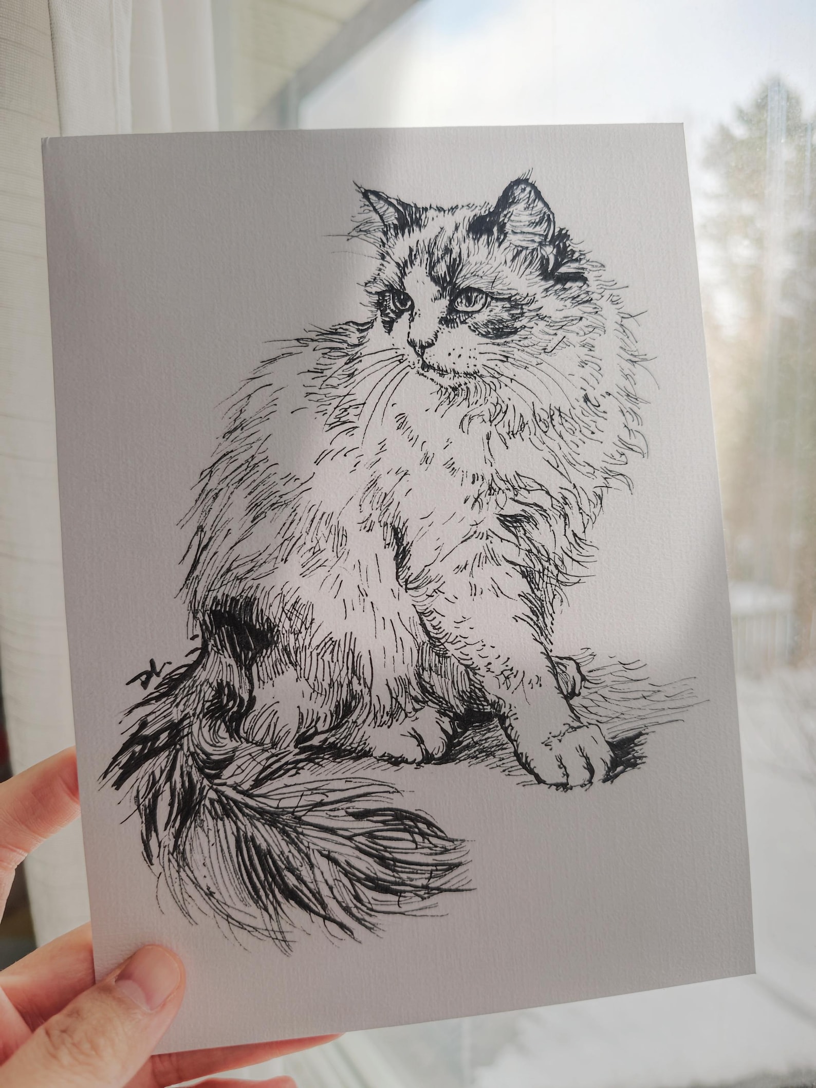 Golden Retriever Puppy & Cat Line Art Drawing – Hand-drawn Painting ...