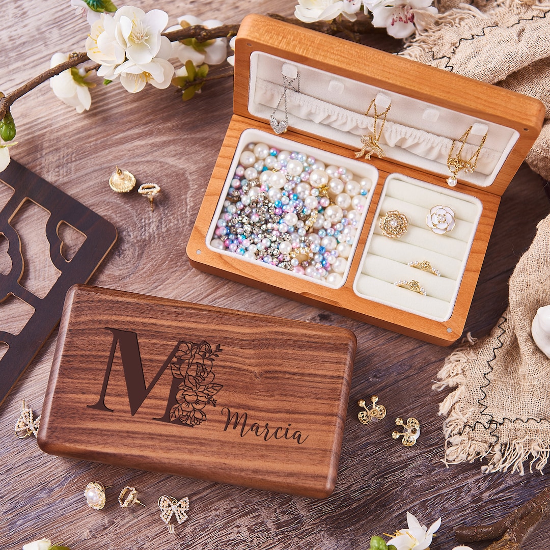 Personalized Wooden Jewelry Box, Personalized Name Jewelry Box, Women ...