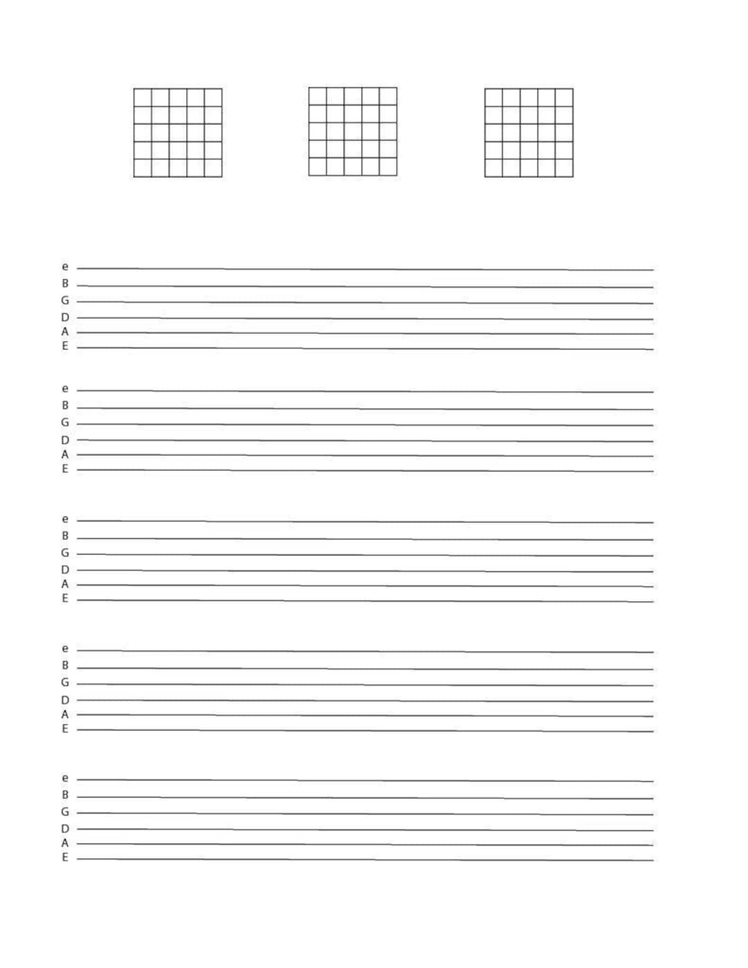 Printable Six String Guitar Blank Tablature and Chord Box Download ...