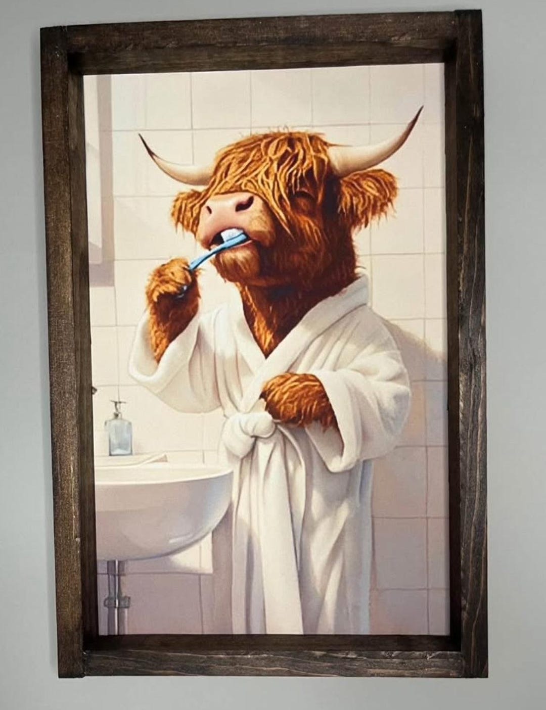Highland Cow Brushing Teeth Farmhouse Sign - Etsy