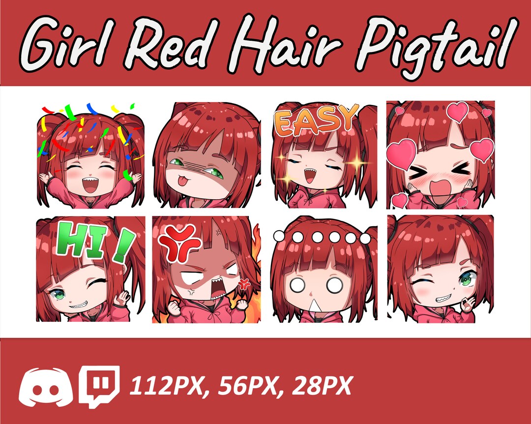 Chibi Girl Emotes, Red Hair Pigtail, Cute Emotes, Anime Emotes, Little ...
