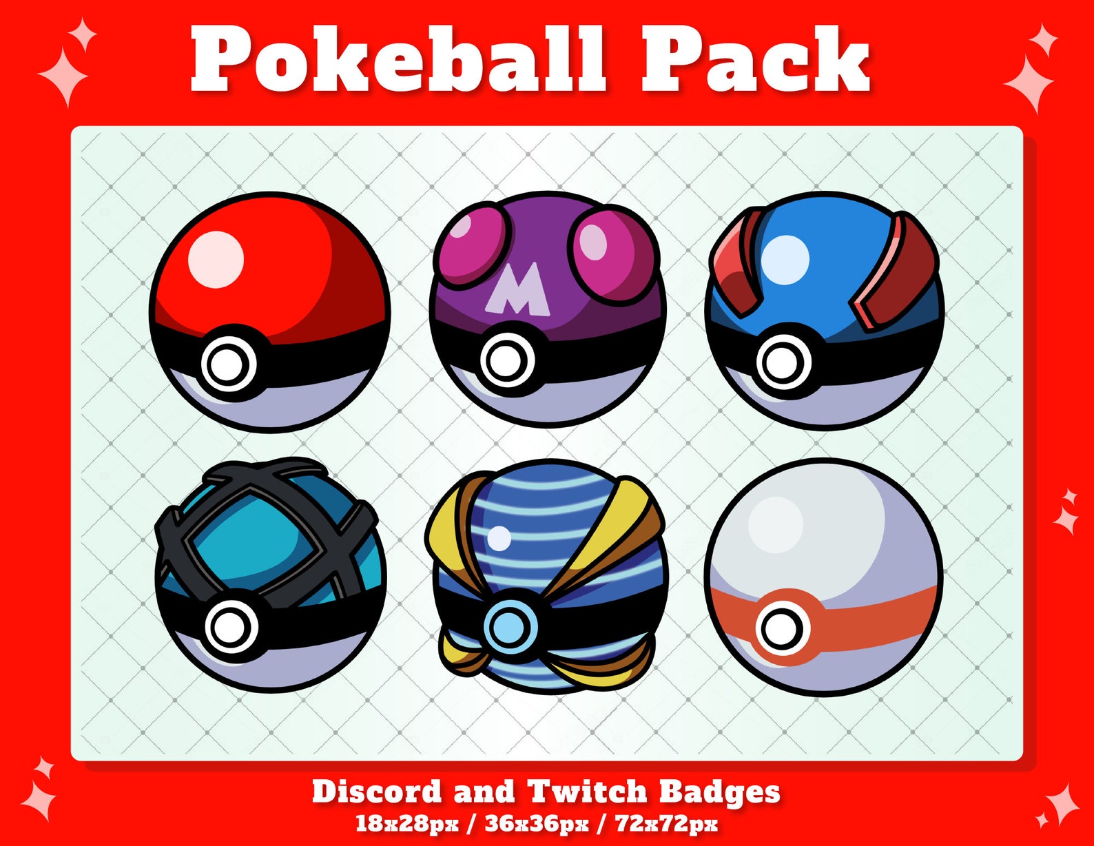 Pokeball 6x Sub Badges, Pokemon Sub Badge, Poke Ball Badges, Twitch Sub ...