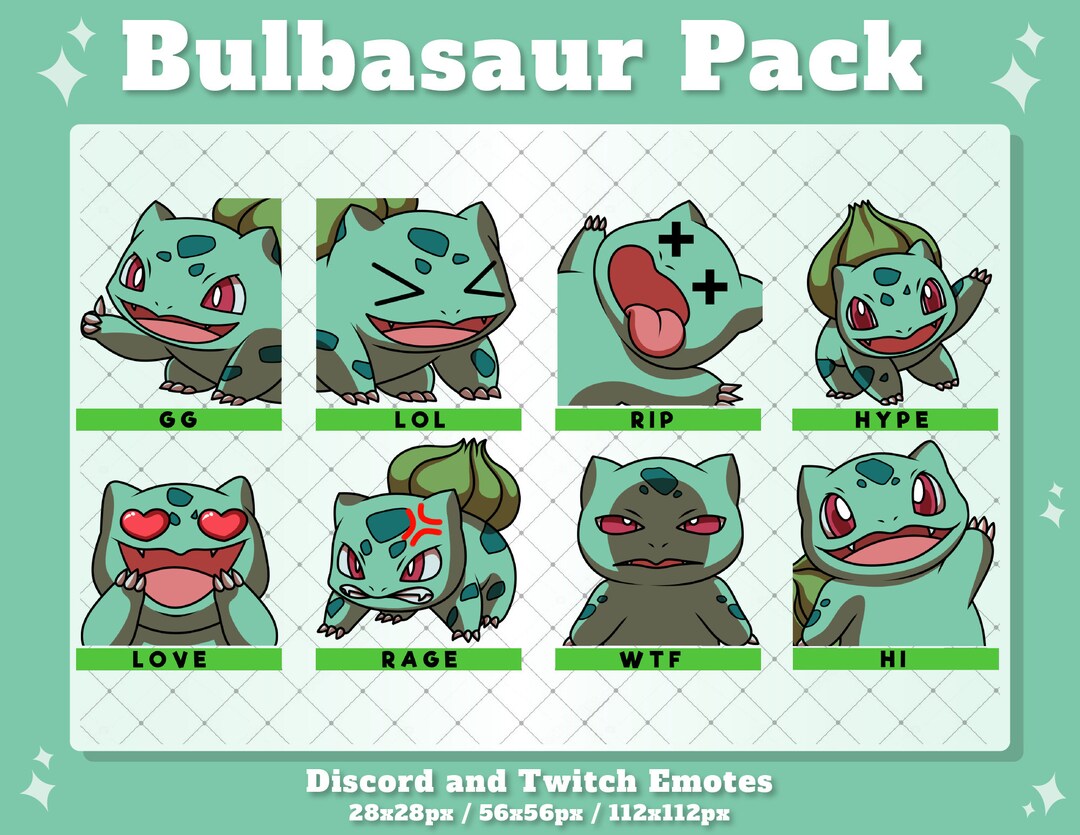 Bulbasaur Twitch Emotes Bundle, Bulbasaur Emotes Pack, Pokemon Emotes ...