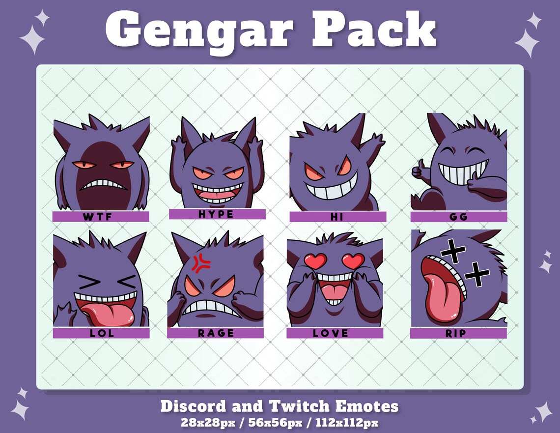 Gengar Twitch Emotes Bundle, Gengar Emotes Pack, Pokemon Discord Emotes ...