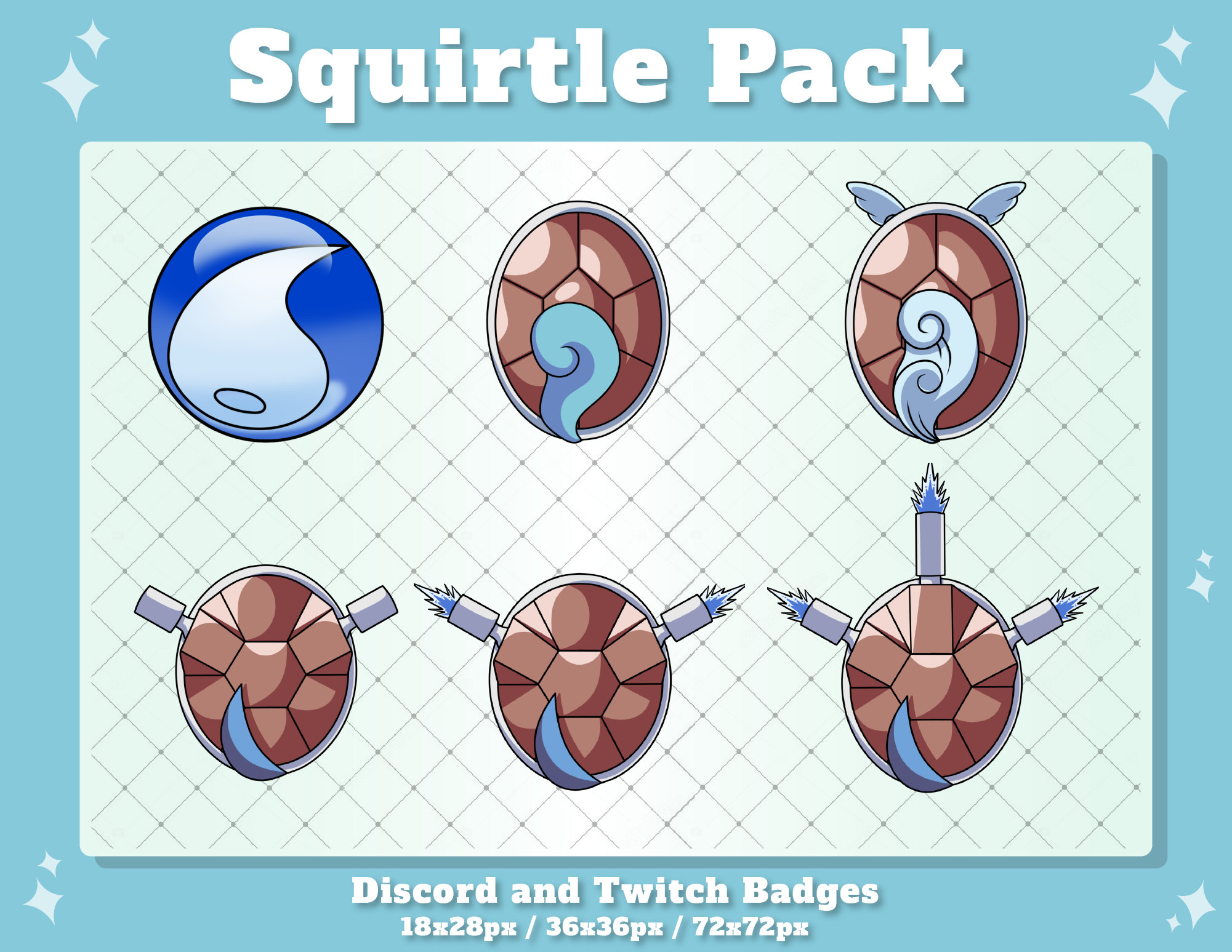 Squirtle 6x Sub Badges, Pokemon Sub Badge, Squirtle Badges, Twitch Sub ...