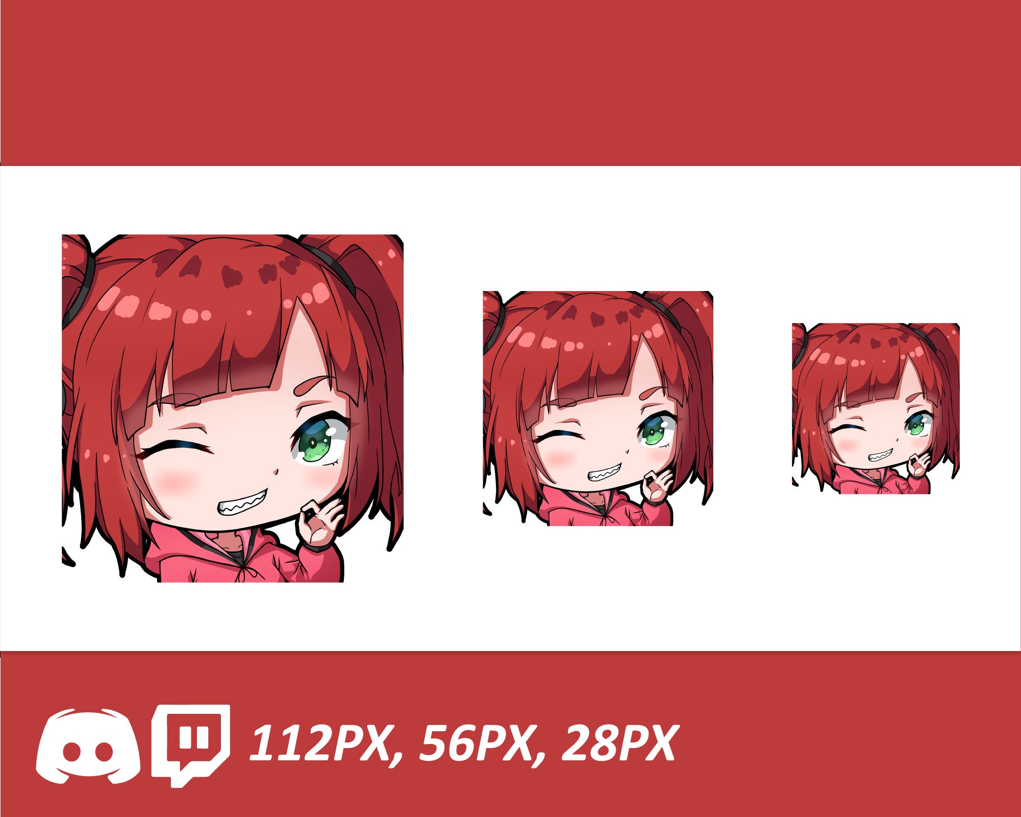 Chibi Girl Emotes, Red Hair Pigtail, Cute Emotes, Anime Emotes, Little ...