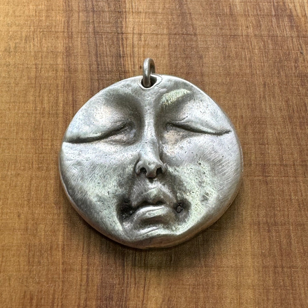 Large Sterling Silver Moon Face 25mm Diameter - Etsy