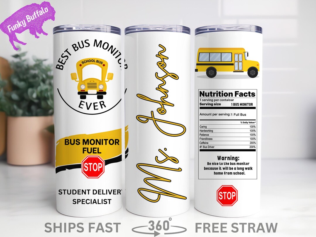 Bus Monitor Gift, Personalized School Bus Monitor Tumbler, Travel Mug ...