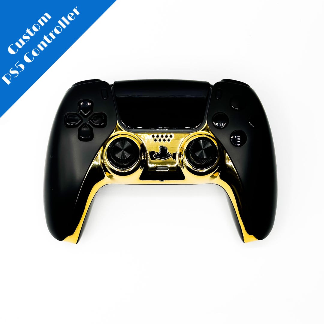 Luxury Custom PS5 Controller Black Chrome Accessories, Gold Trim, Black ...