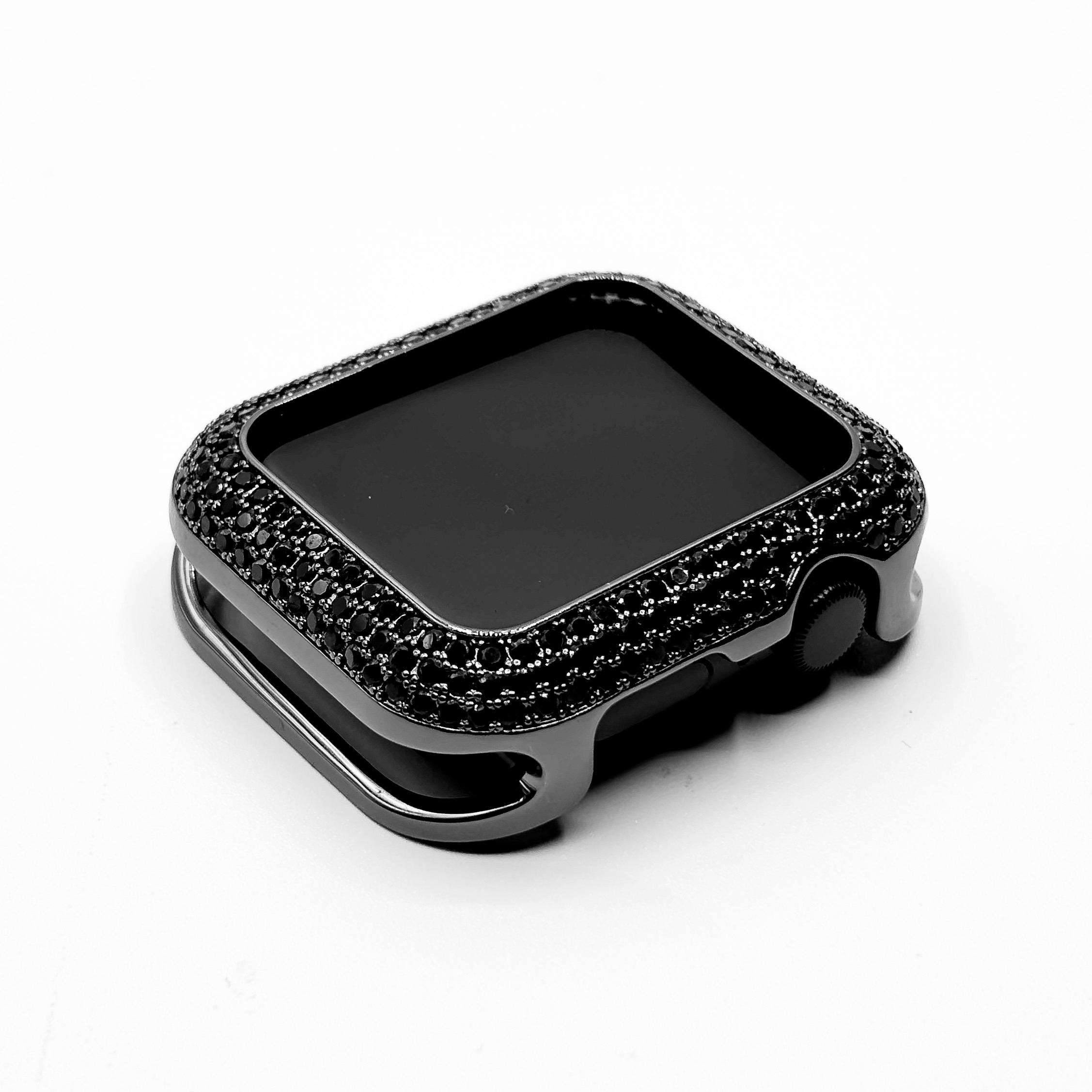 Luxury Apple Watch Case, Black Lab Diamond Swarovski Crystals Steel ...