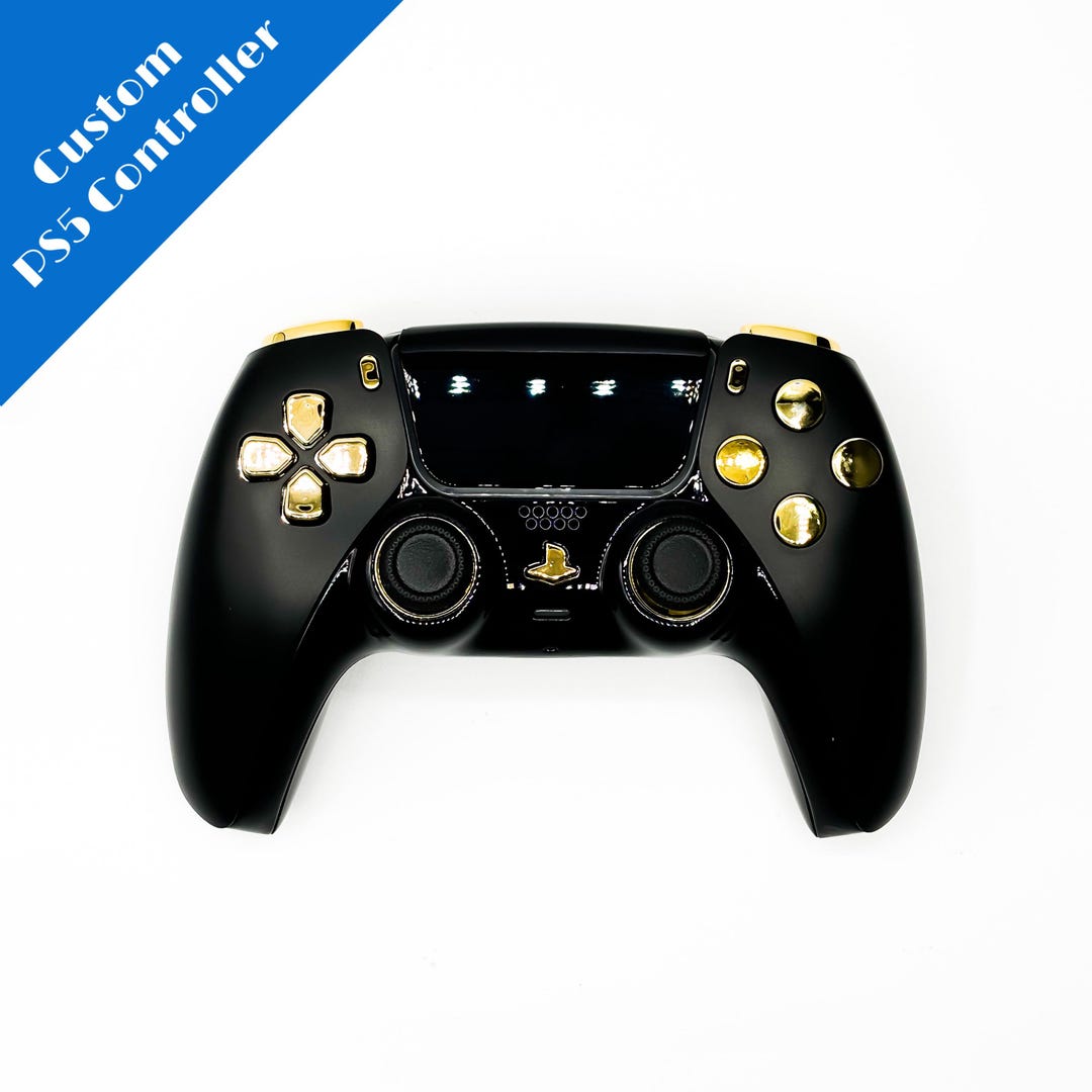 Luxury Custom PS5 Controller Gold Chrome Accessories, Black Trim, L3/R3 ...