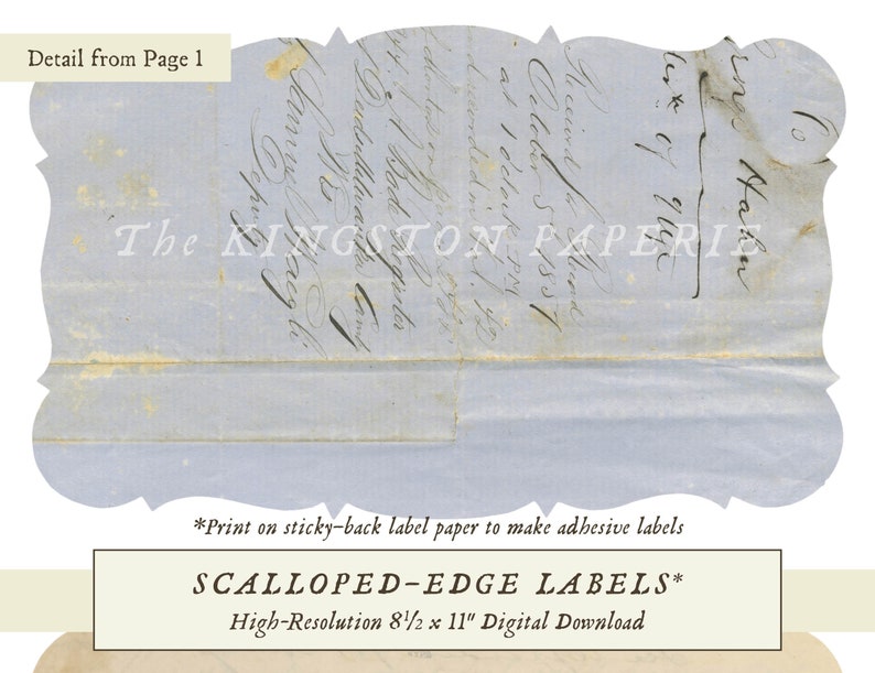 Scalloped-edge Label Printable Digital Download for Journals, Greeting ...