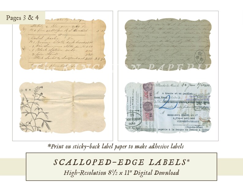 Scalloped-edge Label Printable Digital Download for Journals, Greeting ...