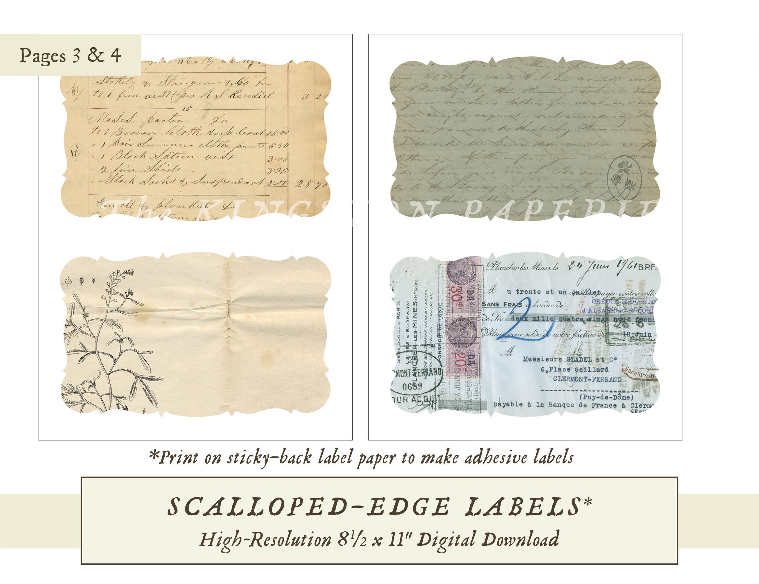 Scalloped-edge Label Printable Digital Download for Journals, Greeting ...