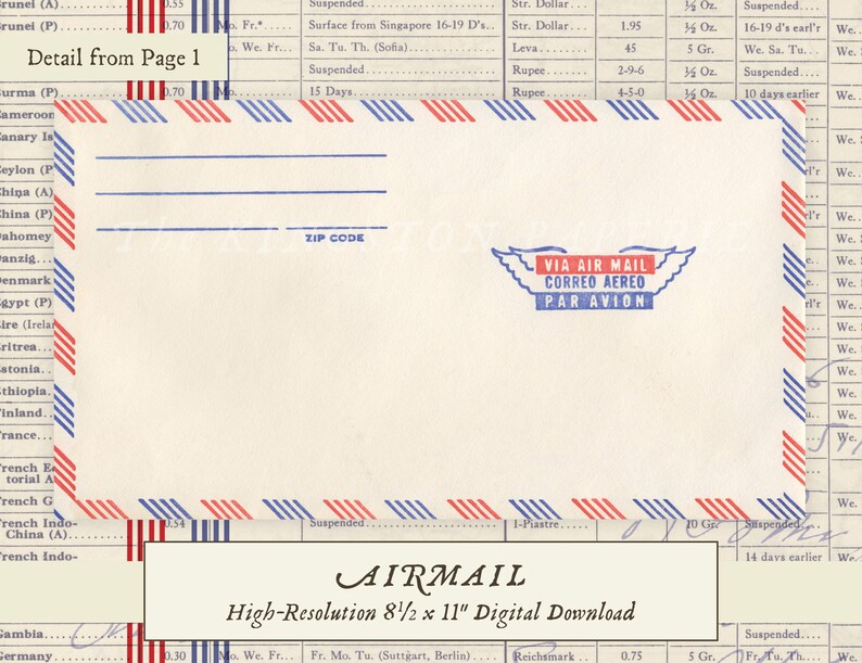 Airmail Printable Digital Download for Journals, Greeting Cards ...