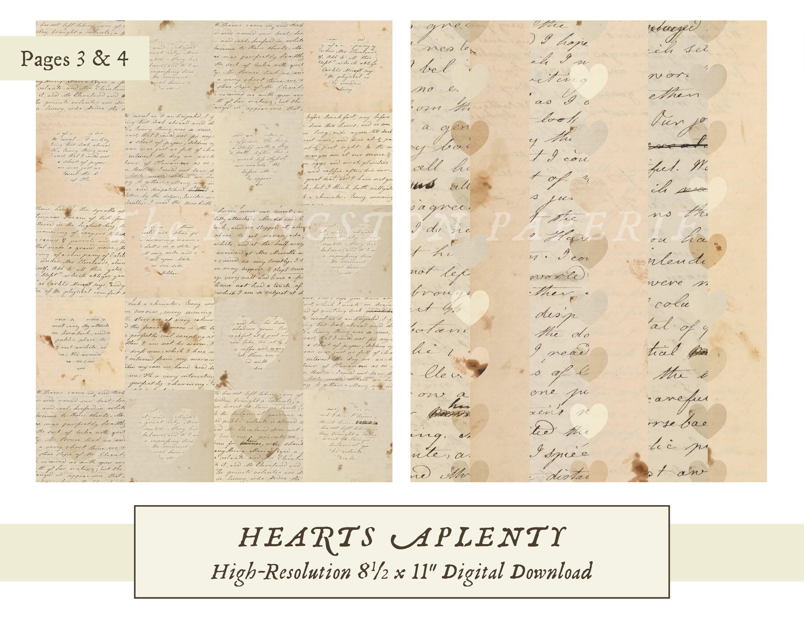 Hearts Aplenty Printable Digital Download for Journals, Greeting Cards ...