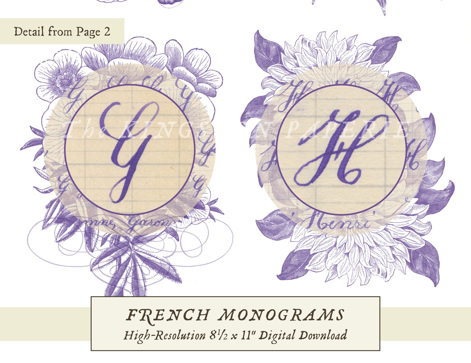 French Monograms Printable Digital Download for Journals - Etsy UK