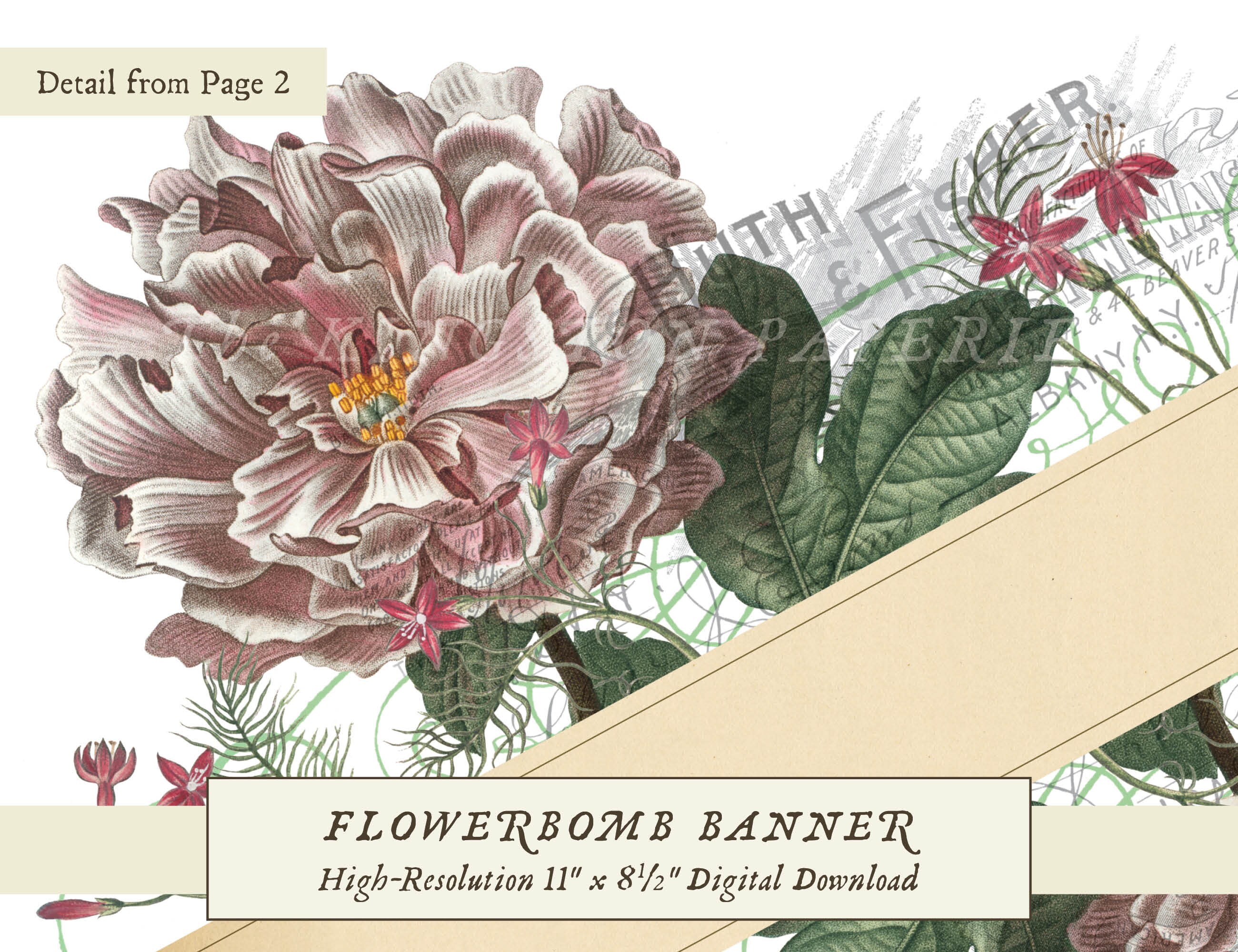 Flowerbomb Banner Printable Digital Download for Journals, Greeting ...